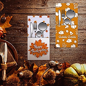 60 Pieces Thanksgiving Utensil Cutlery Holders Give Thanks Cutlery Pouch Holder Cutlery Wraps Bag Silverware Pouch Bags for Autumn Fall Harvest Party Dinner Tableware Centerpiece Table Decor