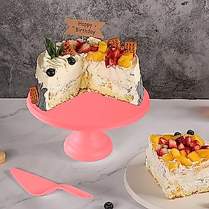 Round Cake Stand 9.84 Inch with Spatula, Salmon Colored Cupcake Stand Bamboo Fiber, Dessert Display Plates for Snacks, Cookies, Candy Dish for Birthday Parties, Weddings, Baby Shower