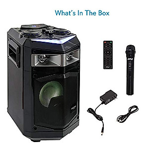 Pyle Portable Rechargeable Wireless PA Speaker System w/ Bluetooth, 500W Peak Power Outdoor Speaker Microphone Set with Mic Talkover, Flashing LED DJ Lights, USB SD FM Radio AUX, Mic Included