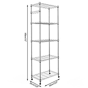 BATHWA 5-Tier Wire Shelving Unit on Wheels, Heavy Duty Rolling Shelving Rack, Chrome Shelves for Bathroom, Kitchen, Living Room