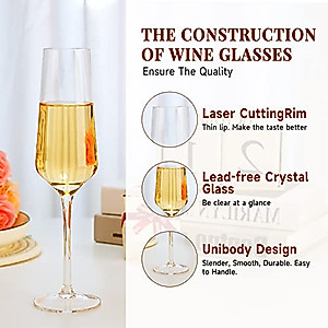 RorAem Champagne Flutes - Hand Blown Champagne Flutes Set of 4 Modern Champagne Glasses Crystal Champagne Flute Gifts for Wedding Birthday Party 8oz