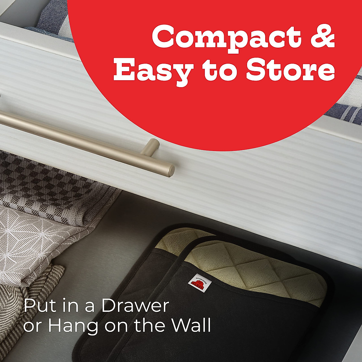 Big Red House Silicone Pot Holders, Heat Resistant Kitchen Protectors for Hot Pans and Baking, Professional Grade Cooking Mitts, Black, Set of 2