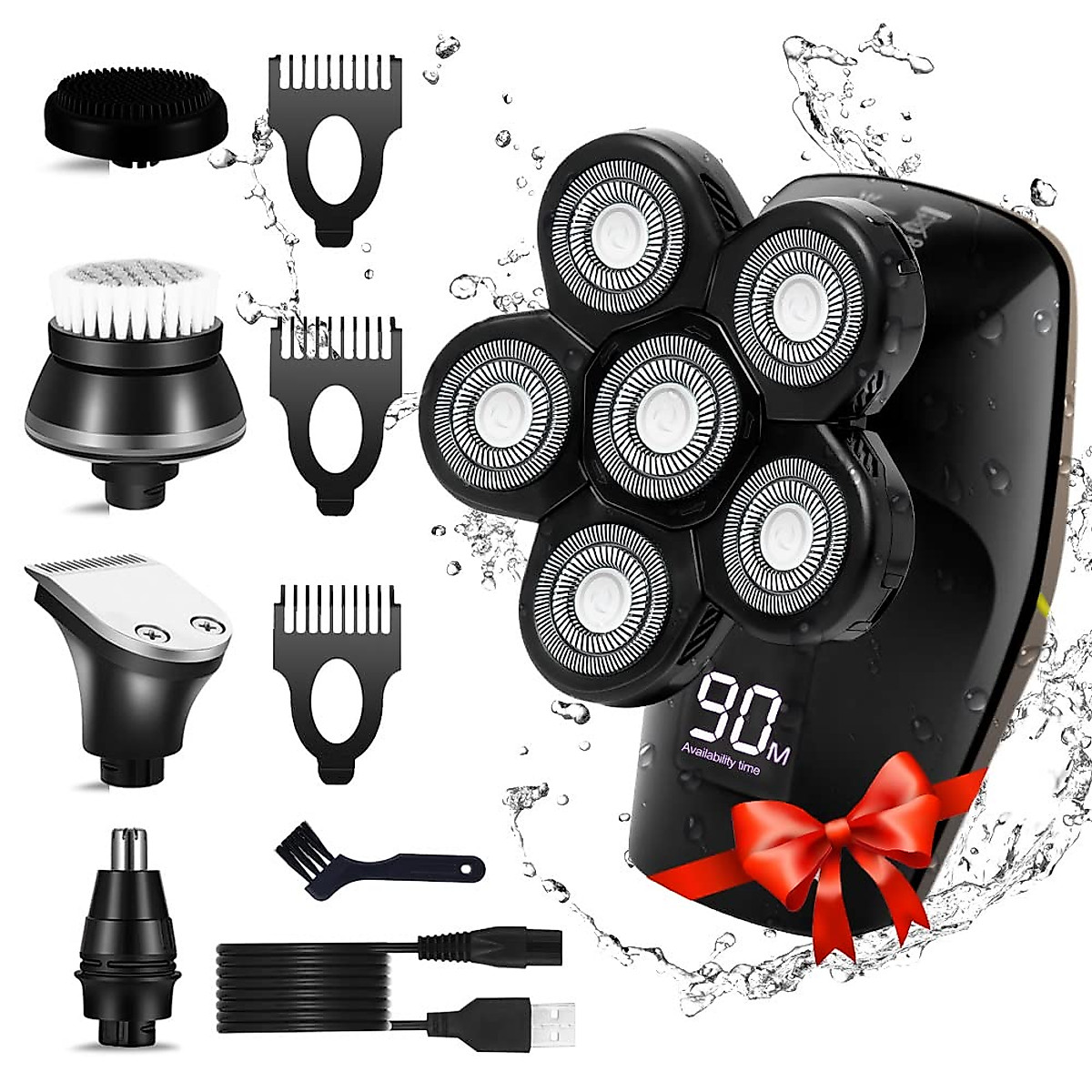 Electric Head Shaver for Bald Men, SURKER Upgrade Rotary 6 in 1 Multifunctional Electric Razor Grooming Kit, USB Rechargeable Wet and Dry Cordless Waterproof Hair Trimmers LED Display