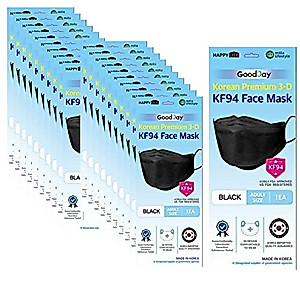 (20PCS) Black Disposable KF94- Face Masks 4-Layer Filters Breathable Comfortable Nose, Good Day, Dust Mask, Black KF94 Masks Made in Korea.