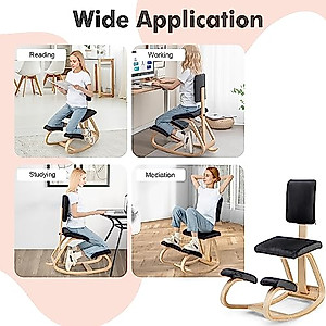 Julimoon Ergonomic Kneeling Chair, Posture Stool with Backrest & Cushion, Comfortable Kneeling Stool with Load 300 Lbs, Rocking Stool with Solid Wood Frame, Ergo Rocking Kneel Chair for Home Office