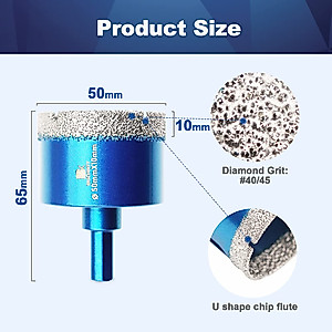 Dry Diamond Core Drill Bit Set,BRSCHNITT 2pcs 2 Inch (50mm) Diamond Hole Saw Core Drill Bit with Triangle Shank for Porcelain Tile Ceramic Stone Granite Marble