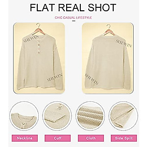SHEWIN Sweaters for Women Trendy Waffle Knit Long Sleeve Button V Neck Loose Tops,(US 18-20) 2XL,Khaki