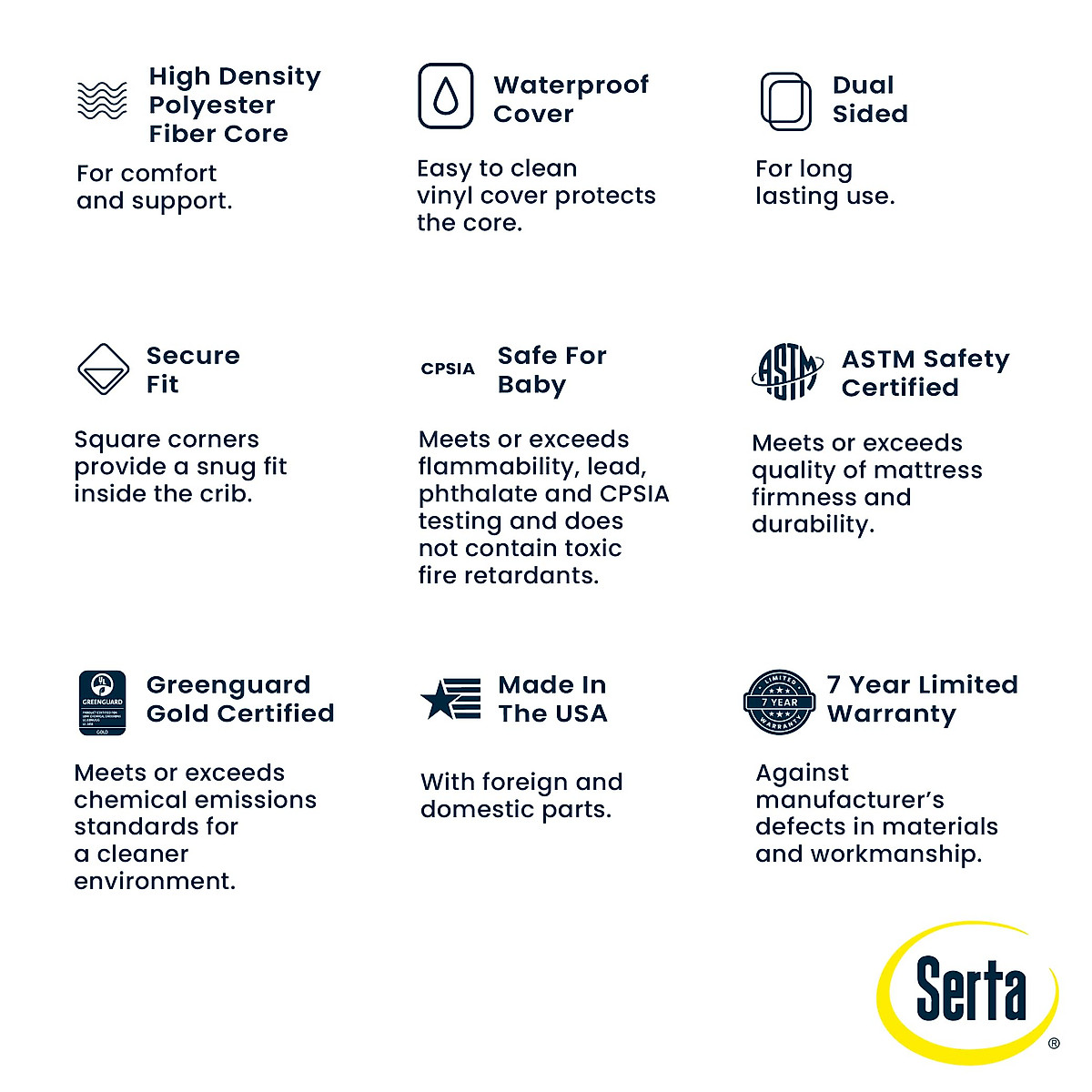 Serta Perfect Start Dual Sided Baby Crib Mattress & Toddler Mattress - Waterproof - Hypoallergenic - Premium Sustainably Sourced Fiber Core  GREENGUARD Gold Certified – 7 Year Warranty - Made in USA