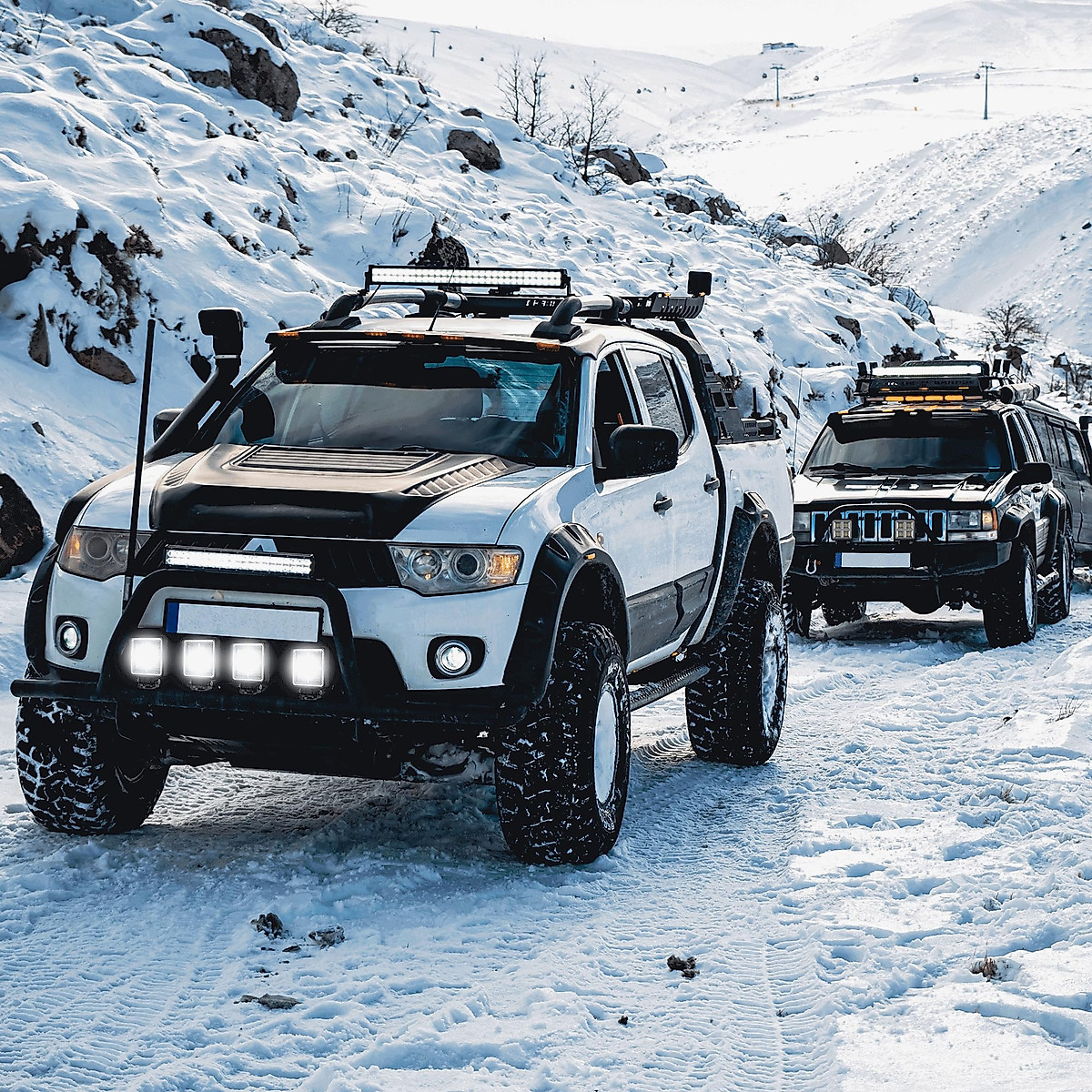 HOZILIFE LED Tractor Lights 2PCS 4 Inch 11400LM 12V Flood Beam Offroad Driving Fog Lights Square LED Work Light for Truck Off-Road Vehicles Equipment Boats