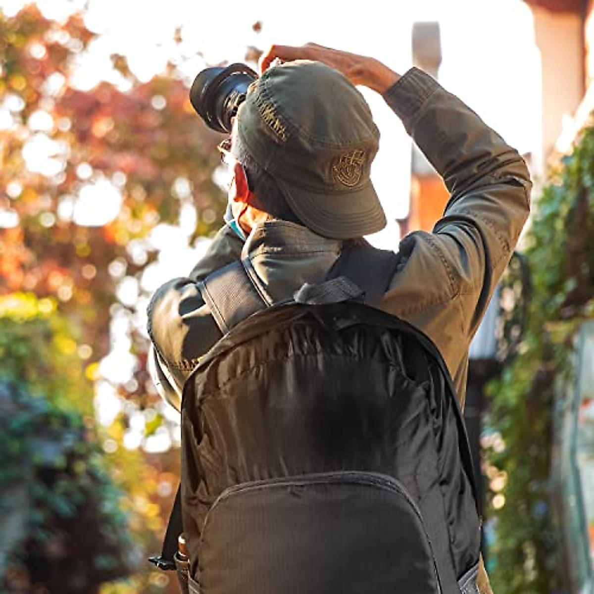 Pimoys 18L Packable Backpack for Travel, Lightweight Backpack Foldable Hiking Backpack for Camping Cycling (Black)