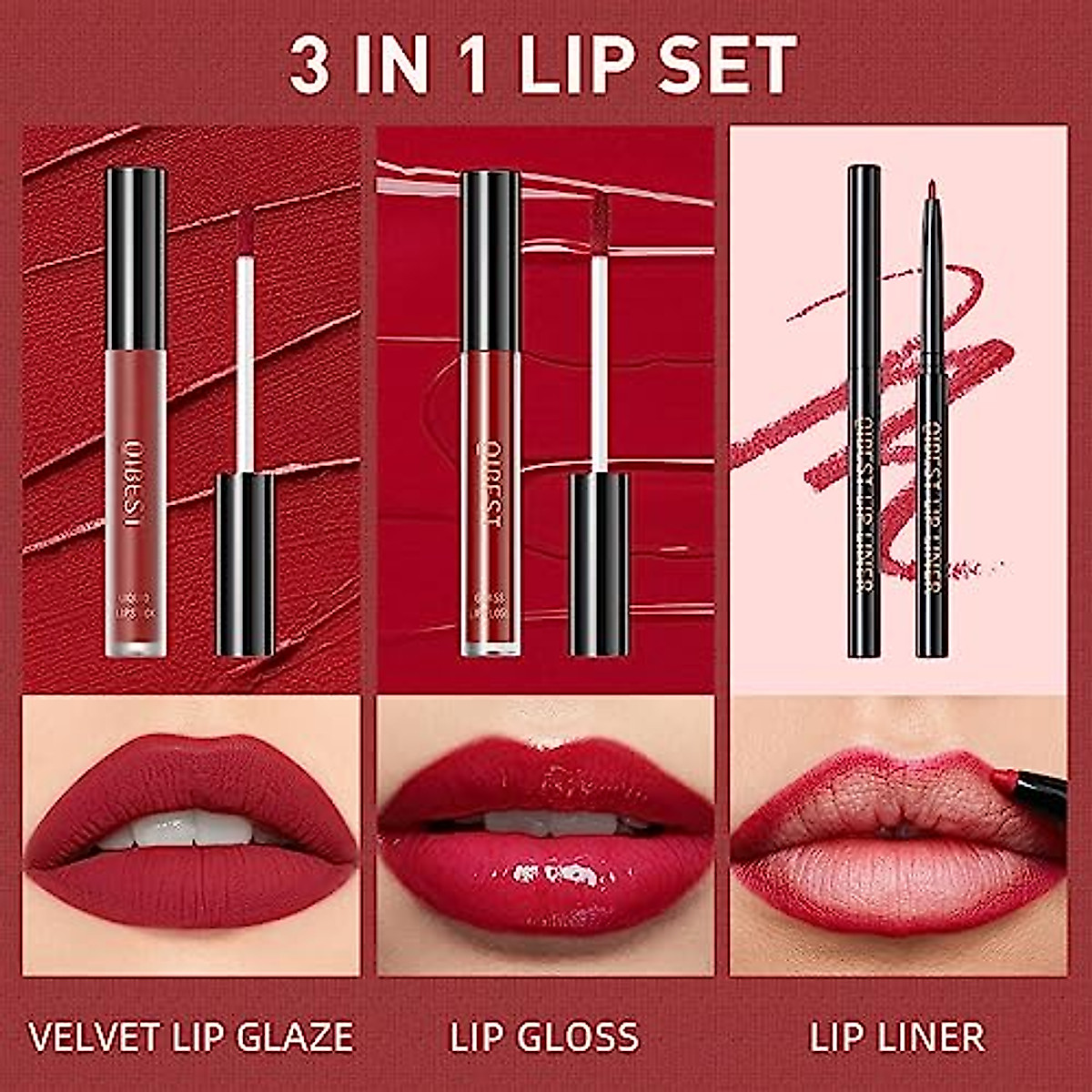 MAEPEOR All In One Lip Kit 3 In 1 Smooth Lipliner Lipgloss and Lipstick Set with Matte Velvet Liquid Lipstick Hydrating Moisturizing Lip Gloss and Creamy Lip Liner (Kit 12, Black Magic)