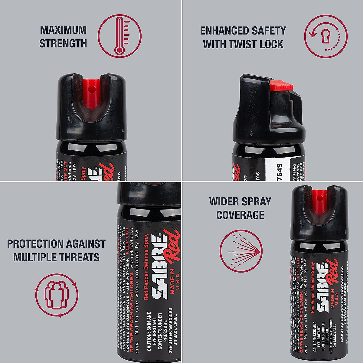 SABRE Magnum 60 Pepper Spray, 15 Bursts, 12-Foot (4-Meter) Range, Large 45 Gram Canister, UV Marking Dye, Wide Cone Spray Pattern, Black