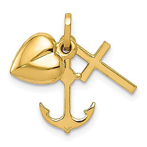 IceCarats 14K Yellow Gold Heart Love Cross Anchor Mariner Necklace Nautical Religious Pendant Jesus Christ Charm 18mm x 20mm Only