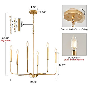 ONESMING Modern Gold Chandelier for Dining Room,Metal 6-Light Kitchen Light Fixtures,Farmhouse Candle Hanging Pendant Light for Living Room Entryway Foyer Bedroom (Bulb Not Included)