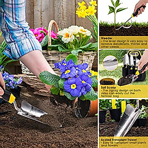 hOmeHua Garden Tools Set, 8 Piece Stainless Steel Heavy Duty Gardening Kit with Ergonomics Soft Rubberized Non-Slip Handle, Tote Bag, Gloves, Trowel, Weeder Tools - Garden Gifts Packing for Men Women