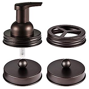 Mason Jar Bathroom Accessories Set(4pcs)- Jars Not Included - Foaming Soap Dispenser,Toothbrush Holder, and Apothecary Storage Jars Lids -Rustic Farmhouse Decor,Brown