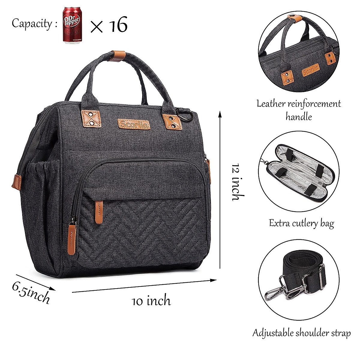 Scorlia Insulated Lunch Bag Thermal Backpack & Leakproof Lunch Tote for Women/Men Work, School, Office, Picnic