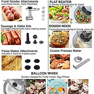 Aifeel Stand Mixer, 8.5QT+ 6QT Two Stainless Steel Bowls Electric Food Mixer, 7 in 1 Multifunctional Kitchen Mixer with Dough Hook, Whisk, Beater, Meat Grinder,Pasta & Cookie Maker-Green