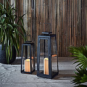 Lights4fun, Inc. Black Metal Solar Powered LED Fully Weatherproof Outdoor Garden & Patio Flameless Candle Lantern