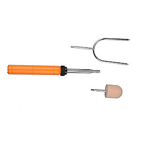 5 Sets Extendable Rotary Roasting Sticks with Interchangeable 304 SS Fork Biscuit Cup Roaster Head-Good for Campfire Pie,S'More Marshmallow Hot Dog Fire Pit BBQ -Sturdy Telescopic Rod and Wood Handle