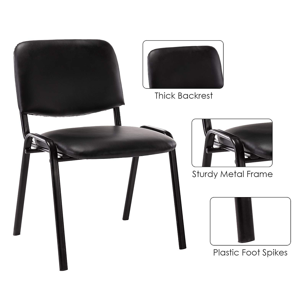 Shunzhi Waiting Room Chairs Set of 10 Stackable Conference Room Chairs Pu Leather Office Guest Chairs Side Reception Chairs for Breakroom/Lobby/Events/Church/School/Hall/Hotel,Black,10PCS