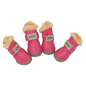 WINSOON Dog Australia Boots Pet Antiskid Shoes Winter Warm Skidproof Sneakers Paw Protectors 4 Pcs Set (Size 2, Pink)