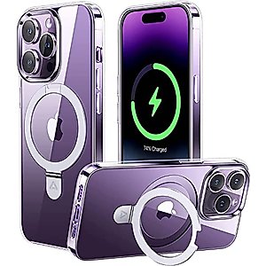 andobil for iPhone 14 Pro Max Clear Case with Magnetic Ring [Compatible with MagSafe] [Military Grade Protection] Invisible Strong Magnet Stand, EasyRelax Kickstand Case, (Non-rotatable), Clear