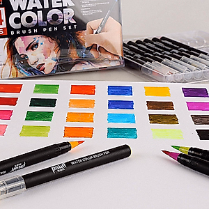 Paint Mark Water Color Brush Pen Set, 24 Water Color Brush Markers, Fine Tip Thin Marker Pack for Coloring, Drawing, Calligraphy, Bullet Journals, Coloring Pens for Beginner and Professional Artists