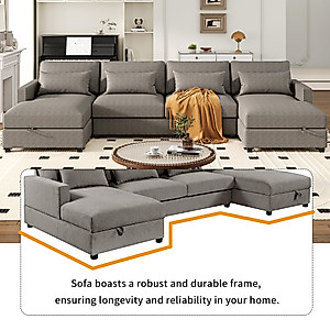 Eafurn U-Shaped Symmetrical Sectional Sofa with Storage Chaise Lounge,128.3" Oversized Corner Couches with Detachable Cushion,6-Seater Sofa&Couches for Living Room Furniture Sets, 4 Lumbar Pillows
