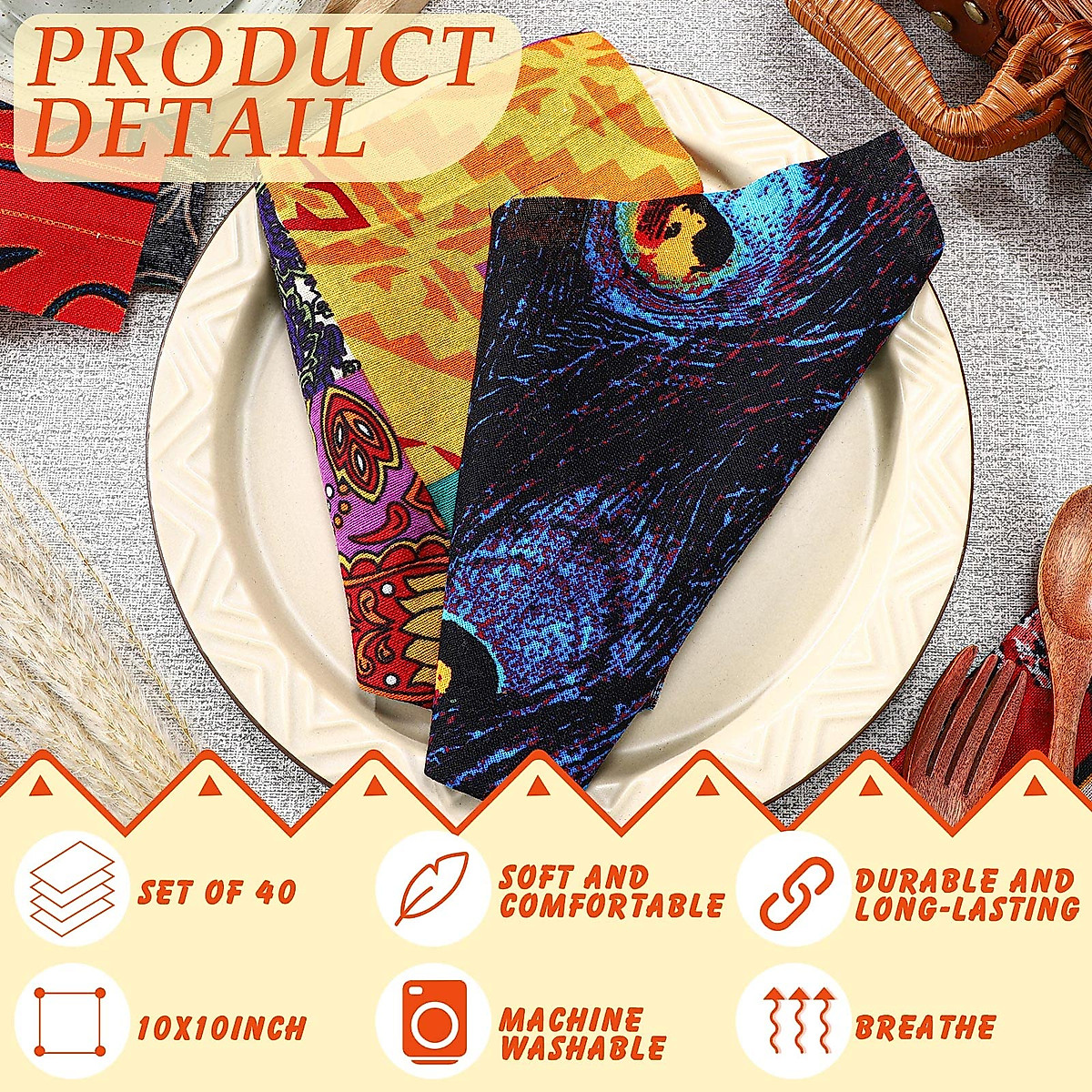 Mixweer 40 Pcs 10 x 10 Inch African Print Fabric Indian Cotton Fabric Indian Block Print Fabric Squares Vintage Multicolor Ethnic Style Decorative Fabric for Quilting Sewing Patchwork DIY Craft