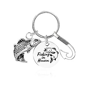 Fishing in Heaven Cremation Urn Keychain Fish Memory Key Tag -Fish Urn Memorial Keychain-Ashes Keychain Cremation Jewelry (Silver)