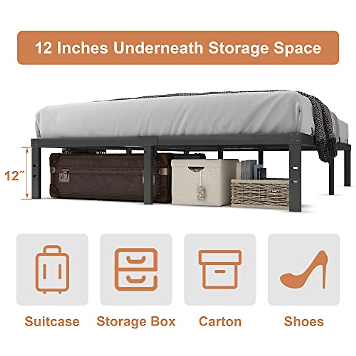 Umyder Queen Size Bed Frame with Steel Slats Support,Sturdy and Durable No Box Spring Needed 14 Inch High Metal Iron Platform Bedframes Black Heavy Duty 3500lbs,Noise Free,Easy Assembly