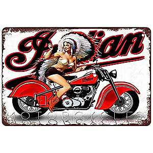 Rosefinch Stone Indian Motorcycle Pin Up Girl Garage Shop Funny Tin Sign Family bar Restaurant Cafe Wall Decoration Bathroom Garage Wall Decoration Wall Poster Retro 8X12 inch