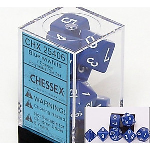 Chessex Dice Polyhedral 7-Die Opaque Dice Set - Blue with White