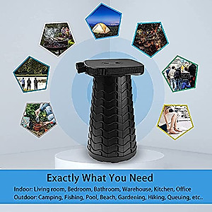 Hesanzol Square Telescopic Stool Portable Retractable Folding Stool Lightweight and More Sturdy Collapsible Stool for Adults Indoor Outdoor Load Capacity 500lbs (Square-Black)