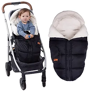 KZ Dotnz Stroller Footmuff, Stroller Cover for Winter, Front Panel Removeable Stroller Sleeping Bag, Adjustable Length Baby Stroller Blanket Winter with Soft Hood, Fleece Lined Stroller Warmer Cover