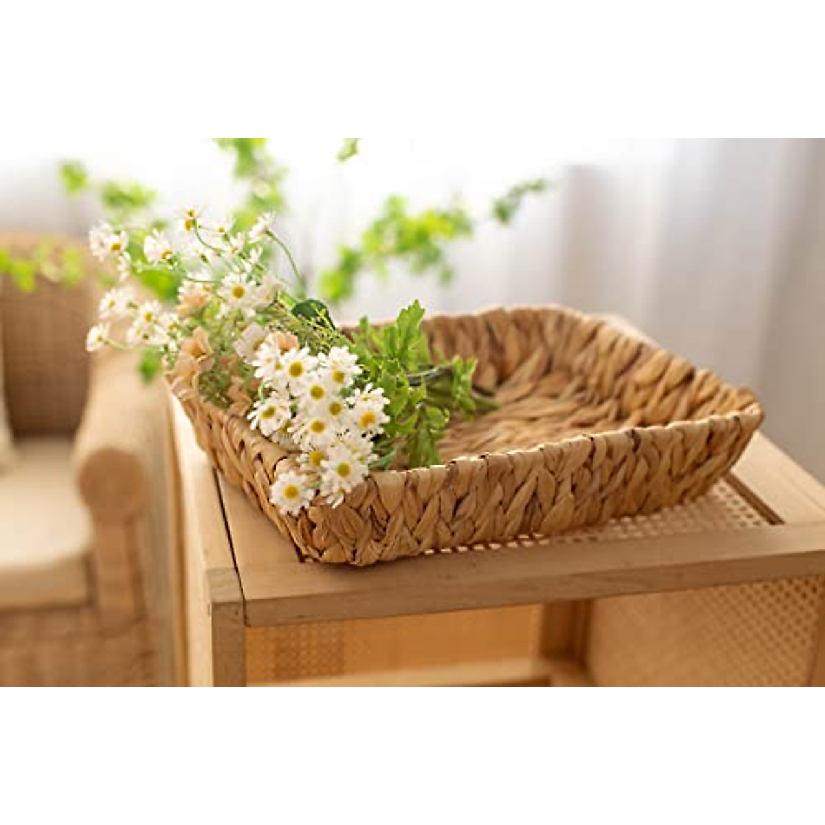 Hand-Woven Large Storage Baskets , Water Hyacinth Wicker Baskets for Organizing,Woven Baskets, Organizer, Natural Container，13.38” x 9.5” x 2.75”