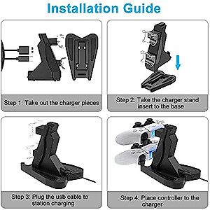 Find-MyWay PS5 Controller Charger, Dual USB Charging Station for Playstation 5 DualSense Controller Charger Charging Dock Station Stand with LED Indicator, Compatible for Sony PS5 DualSense Controller