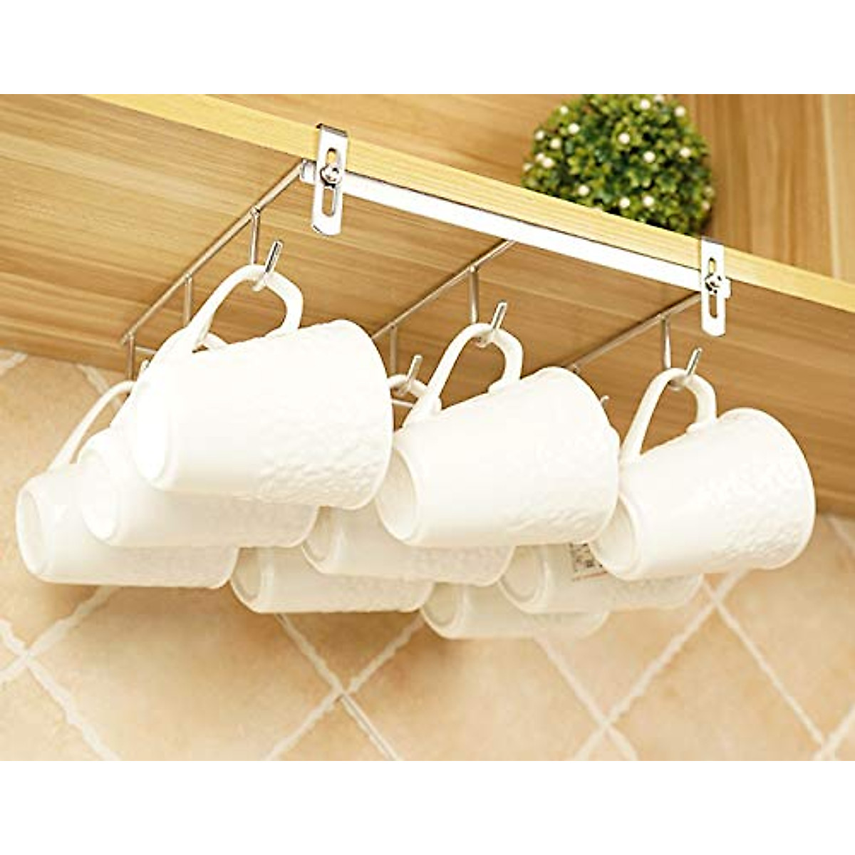 Coffee Mug Holder - 304 Stainless Steel ，Cup Rack Under Shelf ，Applicable Cabinet Adjustment Thickness 0.39 "-1.17" (9-Hooks) (Primary Color, 1 Piece)