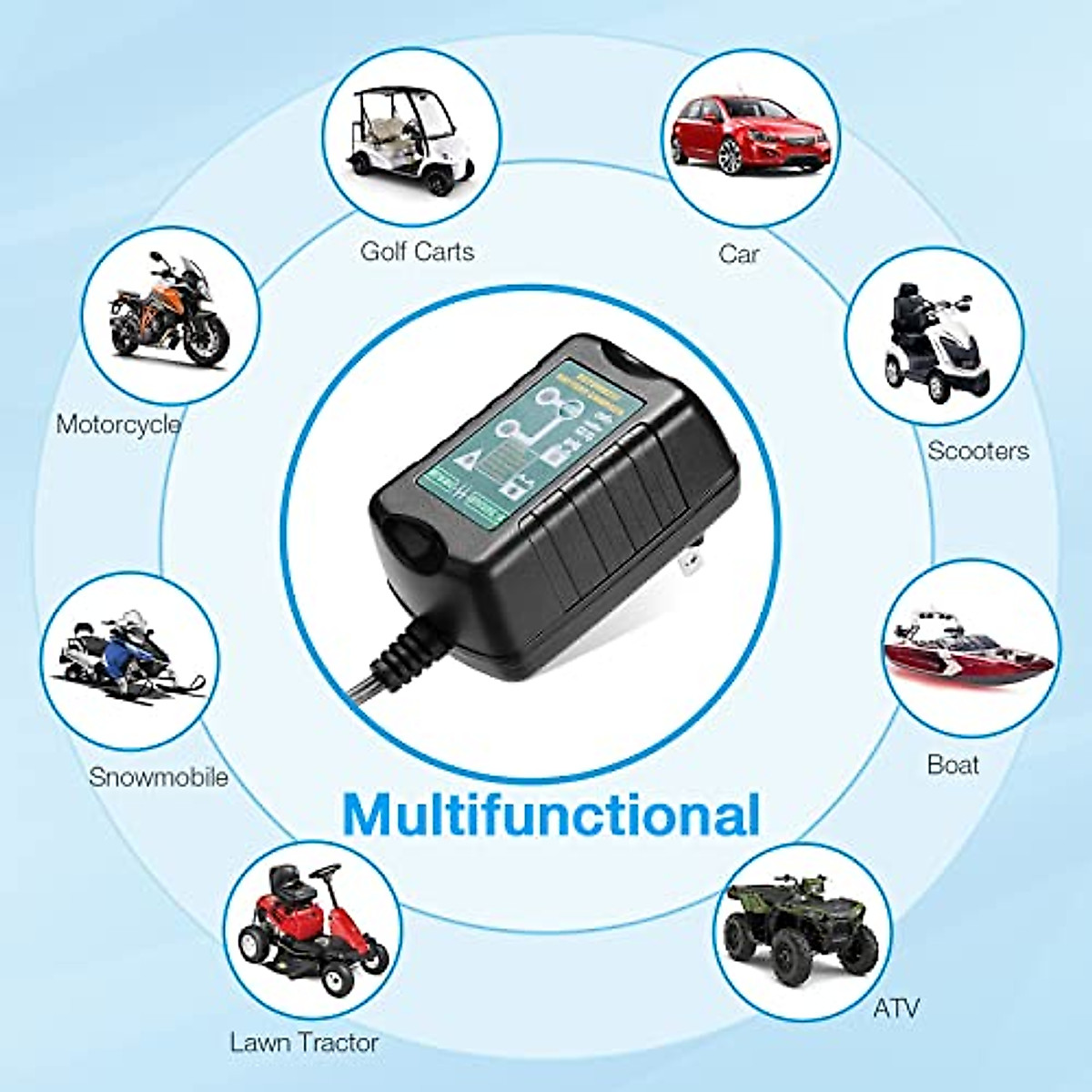 EBL 6V 12V Battery Charger 1.5A Car Charger - Portable Automotive Car Battery Charger Trickle Charger Battery Maintainer with Temperature Compensation for Cars, Motorcycles, Boats, ATVs, RVs