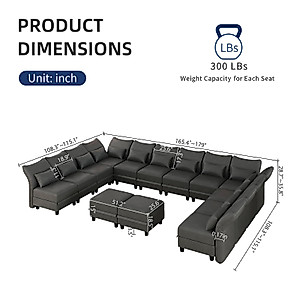 LLappuil Oversize Faux Leather Sectional Sofa U Shaped Modular Couch with Storage Sectioanl Sofa Couch for Living Room, Dark Grey