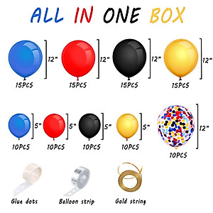 Superhero Party Supplies-110pcs Black Blue Red Yellow Confetti Latex Balloons Garland Kit for Avengers Birthday Boys Girls Baby shower Party Decoration