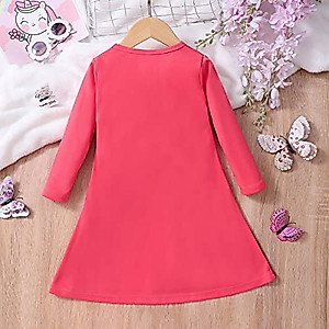 moomtaikid Baby Toddler Girls Dresses Rainbow 3D Heart Splicing Dress O-Neck Long Sleeve Princess Dress Pink 18-24M