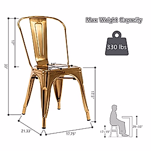 MFD LIVING 18 Inch Metal Dining Chair, Indoor Outdoor Patio Chair with Rustless, Stackable Chair for Restaurant Dining Room Chair Set of 4 (Gold)