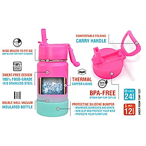 CHILLOUT LIFE 12 oz Kids Insulated Water Bottle for School with Straw Lid Leakproof and Cute Waterproof Stickers, Personalized Stainless Steel Thermos Flask Metal Water Bottle for Girls & Boys