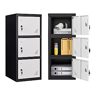 OSEILLC Metal Lockers with 3 Doors for Employees, 3-Tier Storage Locker, Vertical Small Locker, Locker Cabinet with Keys, Vertical Metal Cabinet for Home Office, Gym, School, Room Organizer