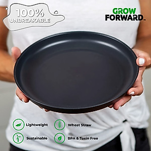 Grow Forward Premium Wheat Straw Plates - 10 Inch Reusable Hard Plastic Dinner Plates Set of 8 - Unbreakable Microwave Safe Plates for Dessert, Camping, RV, Outdoors, Patio, Kitchen Dishes - Moonlight