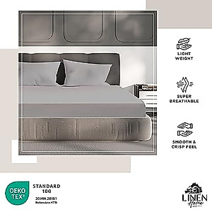 Linen Home 100% Cotton Percale Fitted Sheet Set Queen Size, Silver, Deep Pocket, 3 Piece -1 Deep Pocket Fitted Sheet and 2 Pillowcases, Crisp Cool and Strong Bed Linen