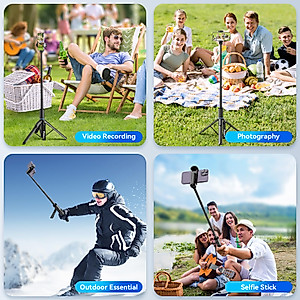 FOXOLA 61" Phone Tripod & Selfie Stick, Extendable All-in-1 Cell Phone Tripod Stand with Wireless Remote, Portable Tripod for iPhone14/13/12 Android in Selfies/Live Stream/Record/Vlog, Black