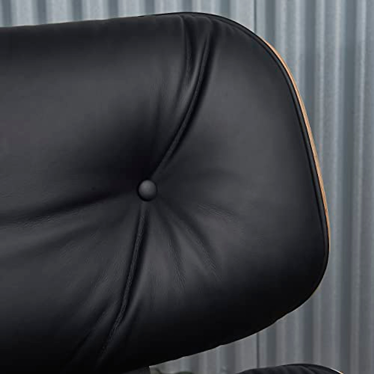 Chairpose ELC Lounge Chair and Ottoman | Tall | Genuine Italian Black Leather with Walnut Finish | Heavy Duty Base